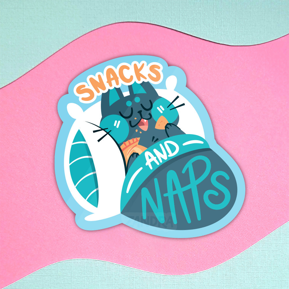 Snacks & Naps Cat Vinyl Sticker – Zandra Illustration